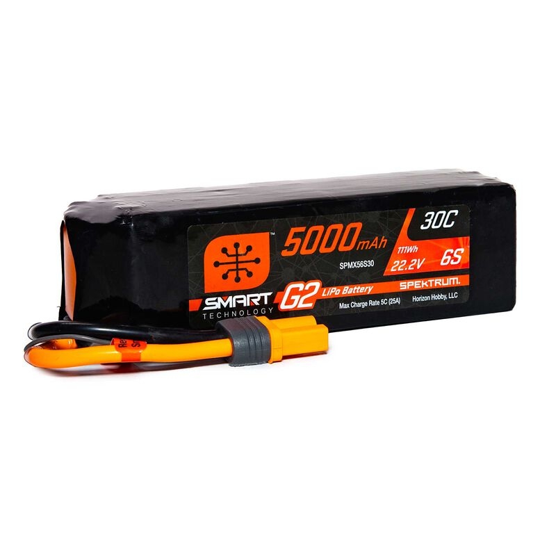 Spektrum - 5000mAh 6S 22.2V Smart LiPo Battery G2 IC5 - 30C - RC ...